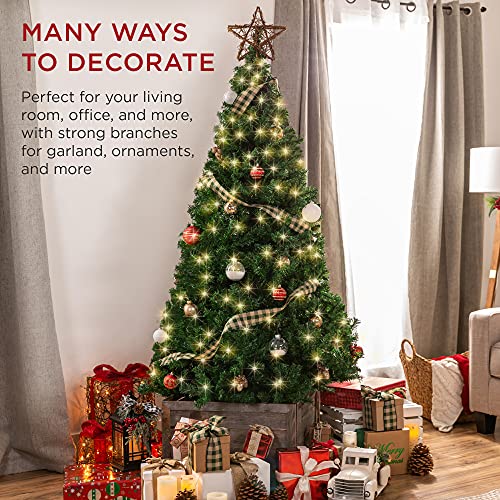 Best Choice Products 6ft Pre-Lit Premium Hinged Artificial Holiday Christmas Pine Tree for Home, Office, Party Decoration w/ 1,000 Branch Tips, 250 Lights, Metal Hinges & Foldable Base