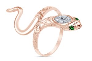 affy 14k rose gold over sterling silver simulated emerald with cubic zircinia snake band ring jewelry for ladies, ring size 4