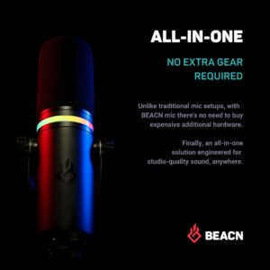 BEACN Dark Dynamic USB Mic for PC | Professional Microphone for Podcast, Gaming Mic, Streaming Mic | Studio-Quality Desk Mic for YouTube, Twitch, and Recording | Microphone for PC, Gaming & Streaming