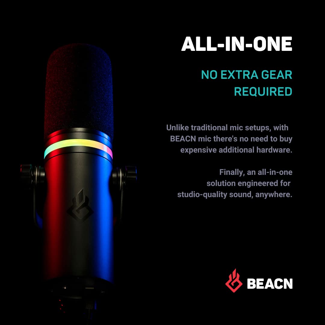 BEACN Dark Dynamic USB Mic for PC | Professional Microphone for Podcast, Gaming Mic, Streaming Mic | Studio-Quality Desk Mic for YouTube, Twitch, and Recording | Microphone for PC, Gaming & Streaming