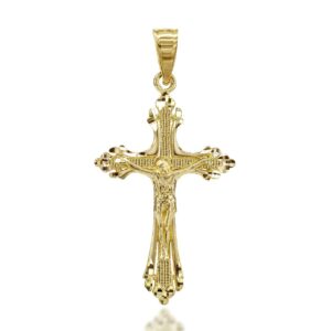 certified 10k yellow gold sparkle-cut crucifix cross pendant