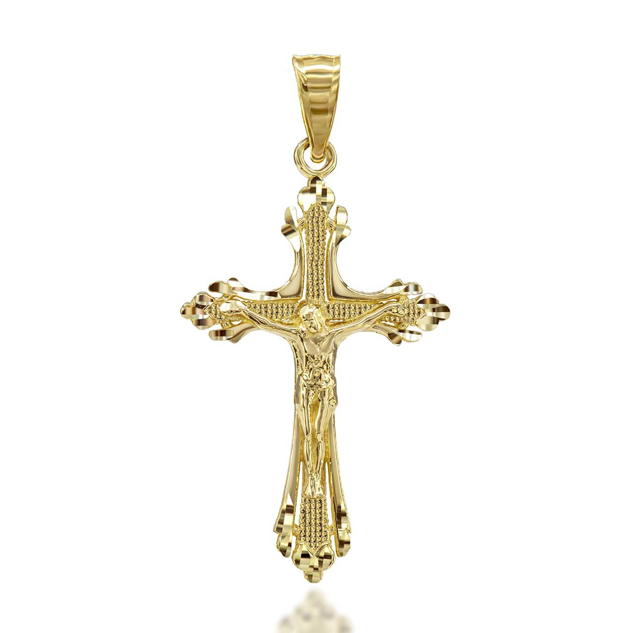 Certified 10k Yellow Gold Sparkle-Cut Crucifix Cross Pendant