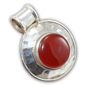 Fortune charms inc 925 Sterling Silver Pendant Red Onyx Gemstone Pendant Round Stone Pendant Onyx Pendant For Women Red Stone Pendant Gift For Her