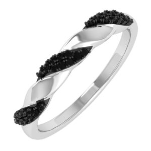 0.08 carat black diamond wedding band ring in 925 sterling silver(ring size 6)