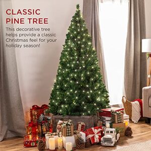 Best Choice Products 6ft Pre-Lit Premium Hinged Artificial Holiday Christmas Pine Tree for Home, Office, Party Decoration w/ 1,000 Branch Tips, 250 Lights, Metal Hinges & Foldable Base