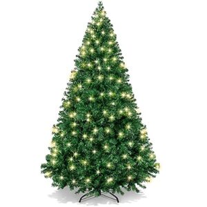 best choice products 6ft pre-lit premium hinged artificial holiday christmas pine tree for home, office, party decoration w/ 1,000 branch tips, 250 lights, metal hinges & foldable base