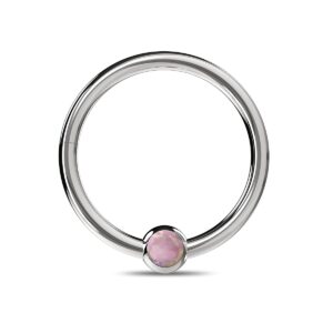 bezel set pink opal stone 16 gauge -10mm diameter 316l surgical steel clicker hinged segment nose ring septum piercing jewelry