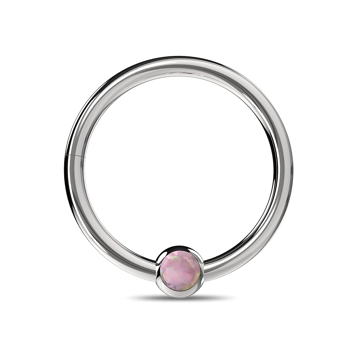 Bezel Set Pink Opal Stone 16 Gauge -10MM Diameter 316L Surgical Steel Clicker Hinged Segment Nose Ring Septum Piercing Jewelry