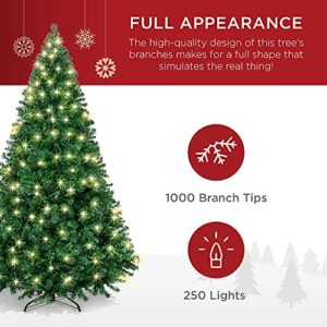 Best Choice Products 6ft Pre-Lit Premium Hinged Artificial Holiday Christmas Pine Tree for Home, Office, Party Decoration w/ 1,000 Branch Tips, 250 Lights, Metal Hinges & Foldable Base