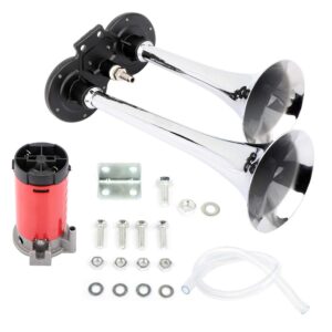 air horn for car, 12v 150db super loud dual trumpet horn kit with compressor for trucks lorrys trains boats cars