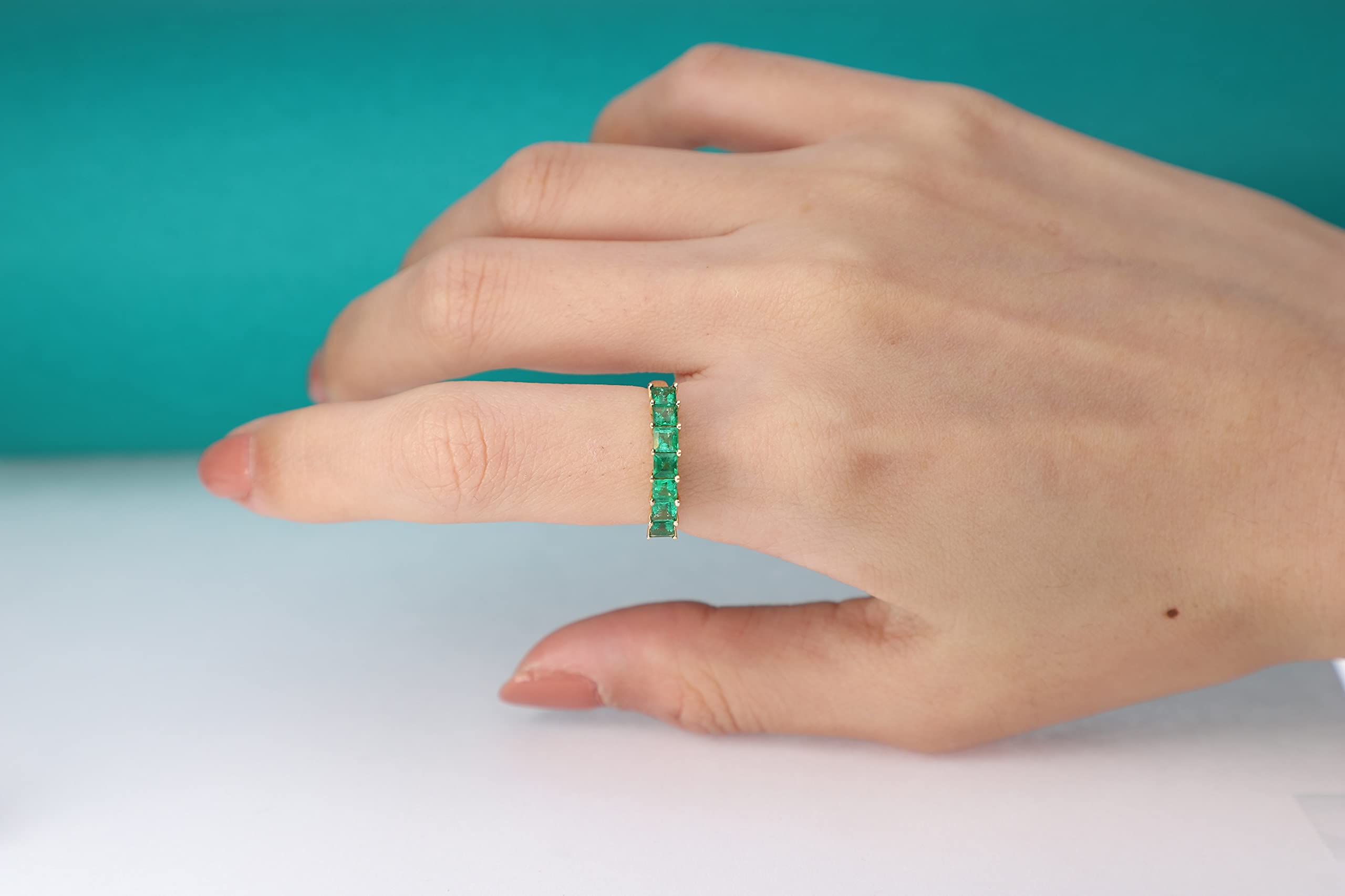 Gin & Grace 14K Yellow Gold Natural Zambian Emerald Ring for women | Ethically, authentically & organically sourced Square-Cut Emerald hand-crafted jewelry for her | Emerald Ring for women.