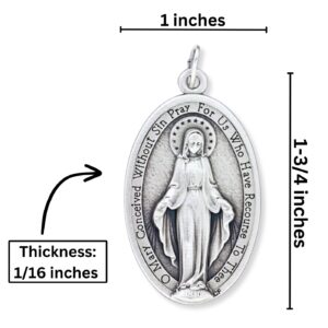 Pack of 3 - Miraculous Medal Pendant Extra Large - 1.75" Silver Oxidized Large Pendant for Necklace, Medals for Jewelry Catholic - Made in Italy