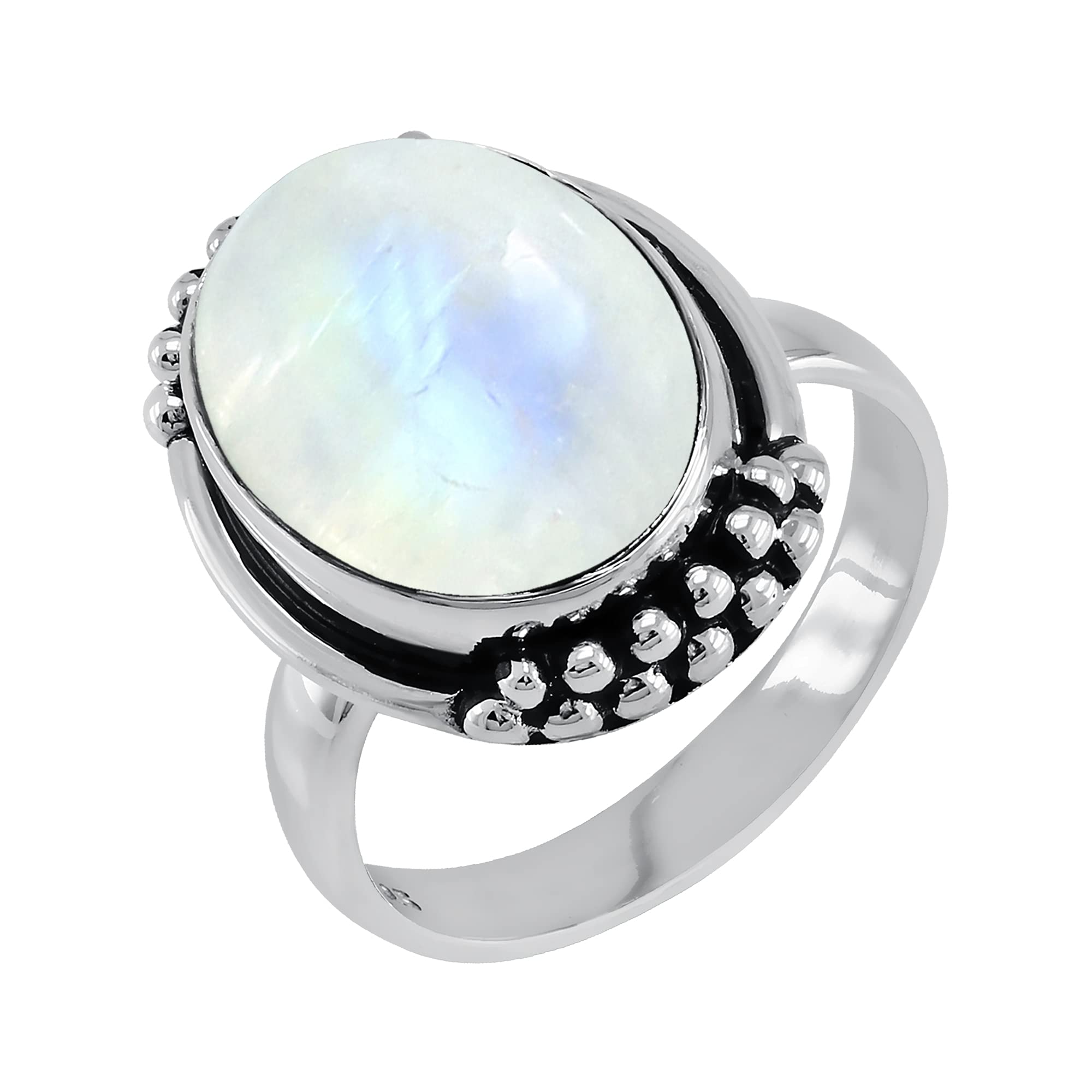 TISHAVI 7.90Cts Moonstone Ring Size 6 For Women, White Stone June Birthstone Jewelry Silver Mother'S Day Gifts For Mom Wife Sister