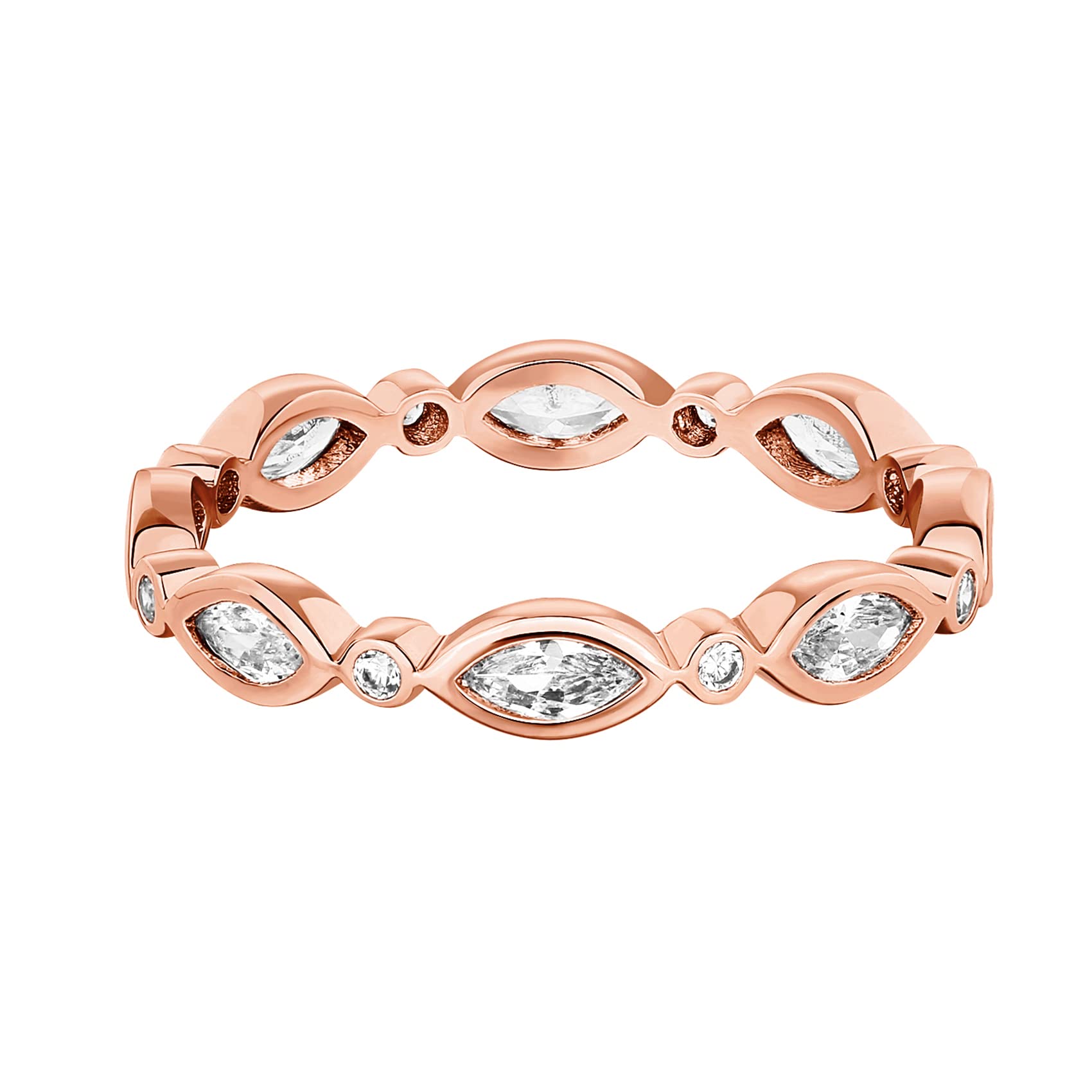 PAVOI 14K Rose Gold Plated Cubic Zirconia Stackable Ring | Marquise Eternity Band For Women | Plated Gold Stacking Ring | Size 6