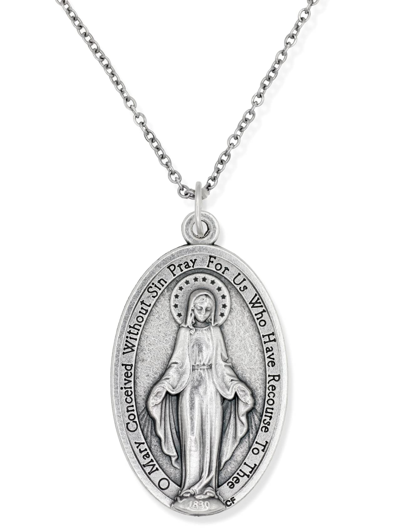 Pack of 3 - Miraculous Medal Pendant Extra Large - 1.75" Silver Oxidized Large Pendant for Necklace, Medals for Jewelry Catholic - Made in Italy