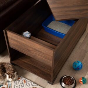 BOWERY HILL Modern Walnut Brown Finished Cat Litter Box Cover House