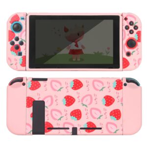 tikodirect protective case for nintendo switch, soft full skin protective cover with pretty cute pattern, silicone slim shockproof back and grip case for switch, strawberry