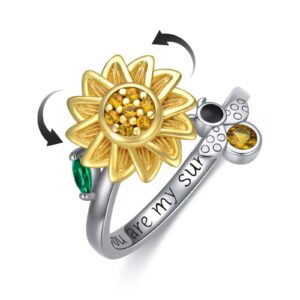 flpruy fidget ring for women sunflower anxiety stress spinner ring you are my sunshine open adjustable ring crystal jewelry gift women