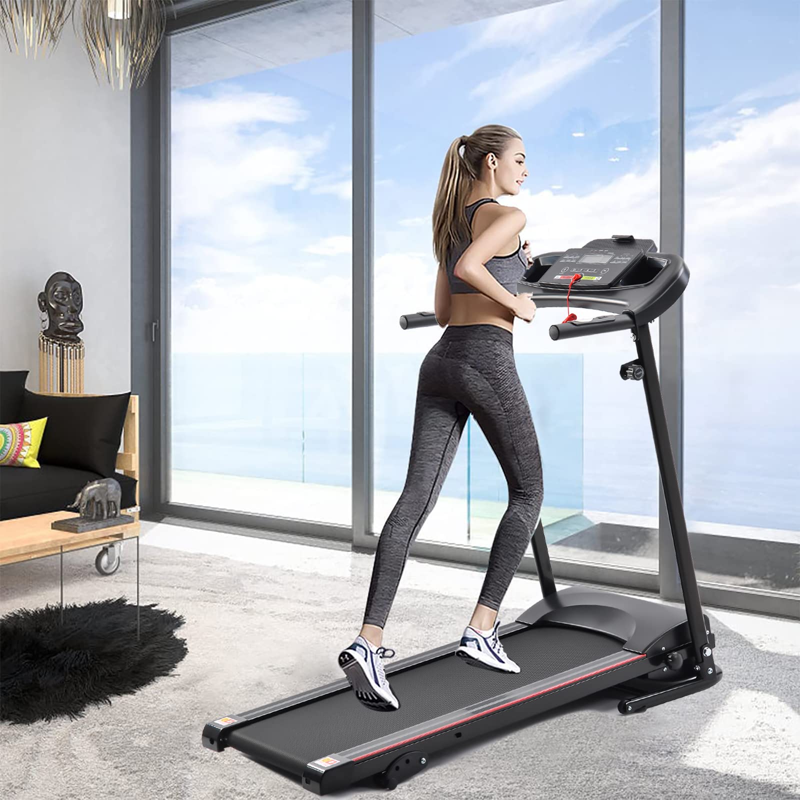 Home Foldable Treadmill with Incline, Electric Folding Treadmill for Walking Treadmill Machine 5" LCD Screen 250 LB Capacity MP3 (Black/Grey)