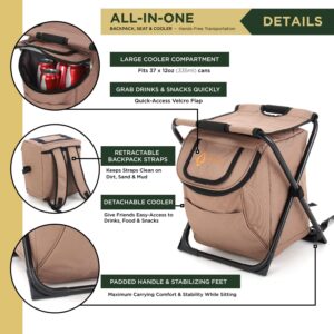 ARROWHEAD OUTDOOR Multi-Function 3-in-1 Compact Camp Chair: Backpack, Stool & Insulated Cooler, w/External Pockets & Storage Bag, Lightweight, Large Backpack, Fishing, Hiking, Heavy-Duty, USA-Based