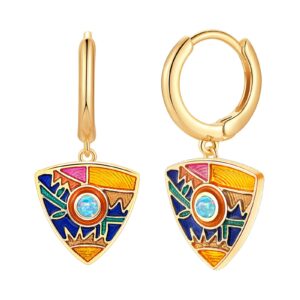 izfkjooi fashion small warrior shield earrings hypoallergenic 14k gold dangle hoop earrings for women (warrior shield)