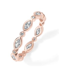 pavoi 14k rose gold plated cubic zirconia stackable ring | marquise eternity band for women | plated gold stacking ring | size 6