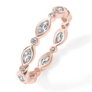 PAVOI 14K Rose Gold Plated Cubic Zirconia Stackable Ring | Marquise Eternity Band For Women | Plated Gold Stacking Ring | Size 6