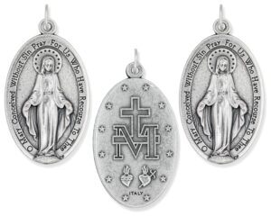 pack of 3 - miraculous medal pendant extra large - 1.75" silver oxidized large pendant for necklace, medals for jewelry catholic - made in italy