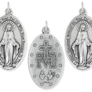 Pack of 3 - Miraculous Medal Pendant Extra Large - 1.75" Silver Oxidized Large Pendant for Necklace, Medals for Jewelry Catholic - Made in Italy