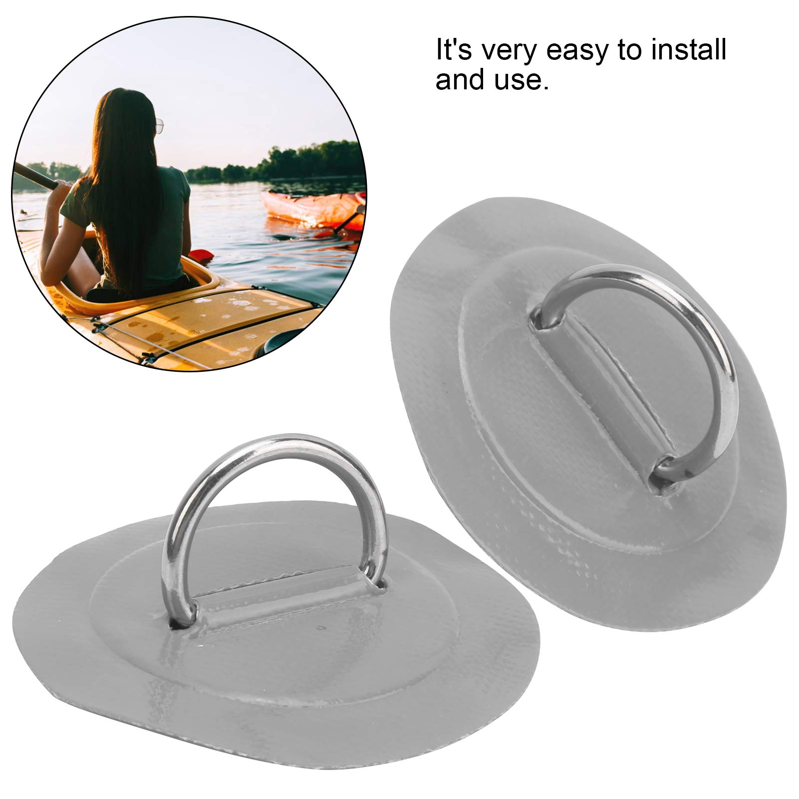 SUNGOOYUE Kayak Pad Patch, 2Pcs Inflatable Boat Kayak Pad Patch with D‑Ring PVC Marine Stainless Steel Fixed Buckle(Grey)