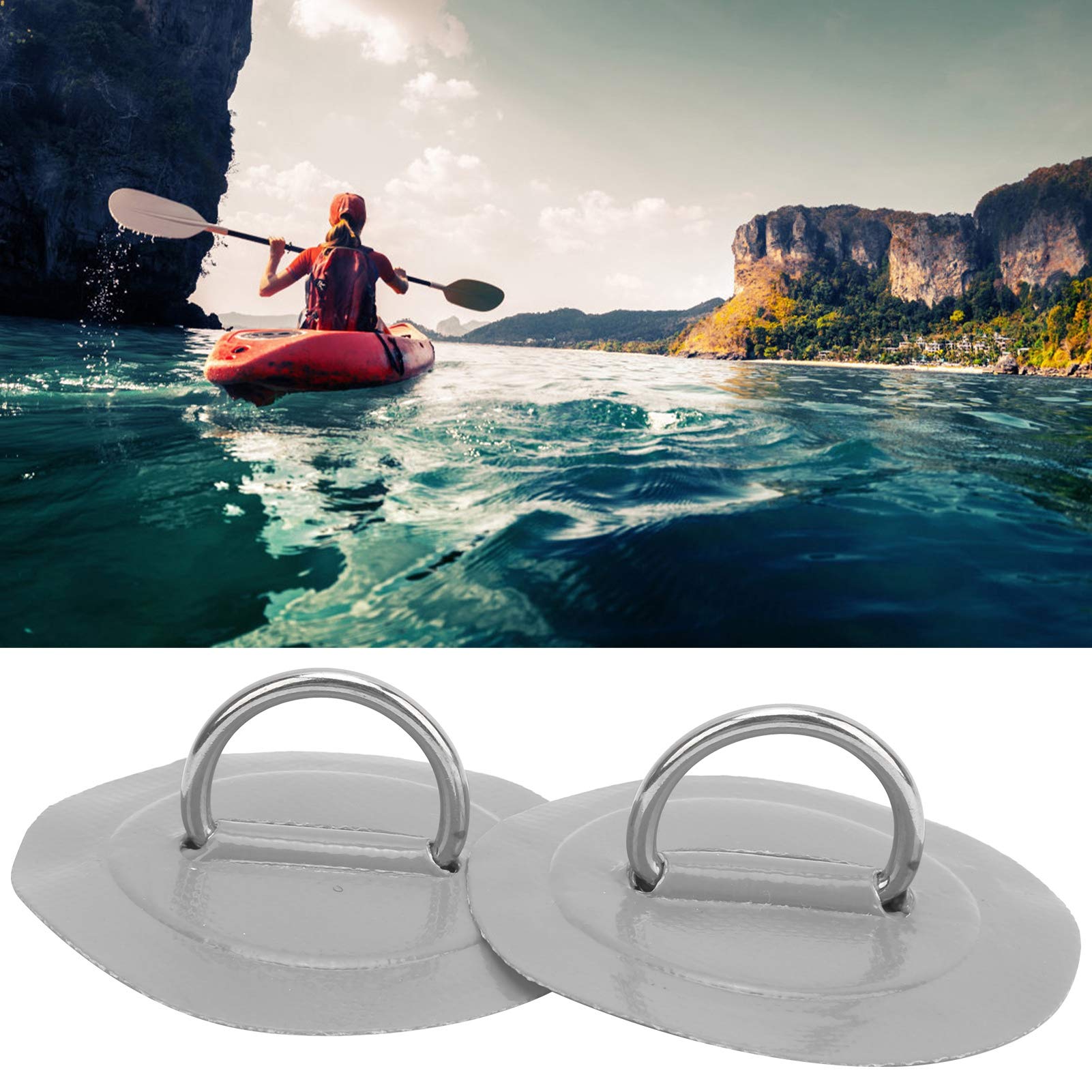 SUNGOOYUE Kayak Pad Patch, 2Pcs Inflatable Boat Kayak Pad Patch with D‑Ring PVC Marine Stainless Steel Fixed Buckle(Grey)