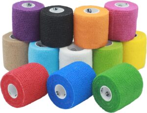 2 inch - 12 rolls self adhesive bandage wrap vet wrap for dogs - athletic cohesive bandage wrap for sports injury, strain, knee&wrist, ankle sprains. first aid non-woven bandages