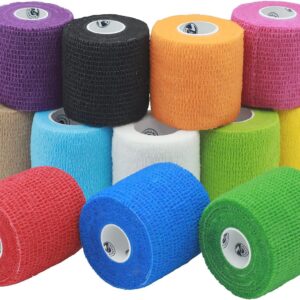 2 Inch - 12 Rolls Self Adhesive Bandage Wrap Vet Wrap for Dogs - Athletic Cohesive Bandage Wrap for Sports Injury, Strain, Knee&Wrist, Ankle Sprains. First Aid Non-Woven Bandages