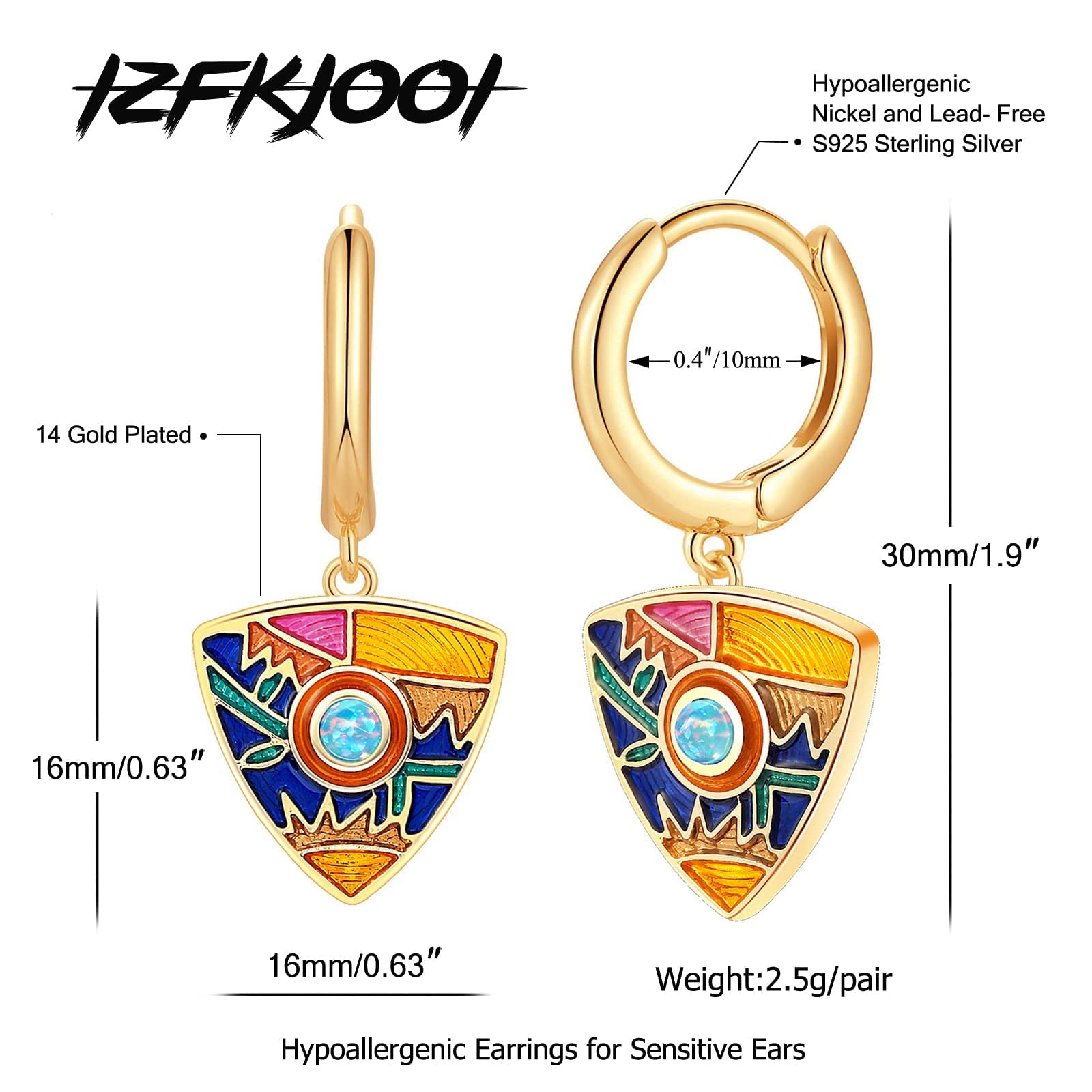 IZFKJOOI fashion Small Warrior shield Earrings Hypoallergenic 14k Gold Dangle Hoop Earrings For Women (Warrior shield)