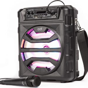 iJoy Karaoke Machine- Bluetooth Party Speaker with Microphone- LED Disco Lights and Voice Changing Effects- FM Radio, Rechargeable and Portable with HD Sound