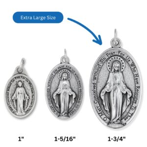 Pack of 3 - Miraculous Medal Pendant Extra Large - 1.75" Silver Oxidized Large Pendant for Necklace, Medals for Jewelry Catholic - Made in Italy