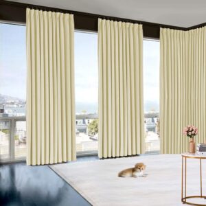 white house linen double pinch pleated solid blackout curtains for doors & windows with ring added hook 100percent polyester blend (ivory, 58 inch wide by 96 inch long- 1 panel)