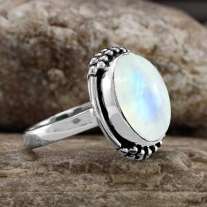 TISHAVI 7.90Cts Moonstone Ring Size 6 For Women, White Stone June Birthstone Jewelry Silver Mother'S Day Gifts For Mom Wife Sister