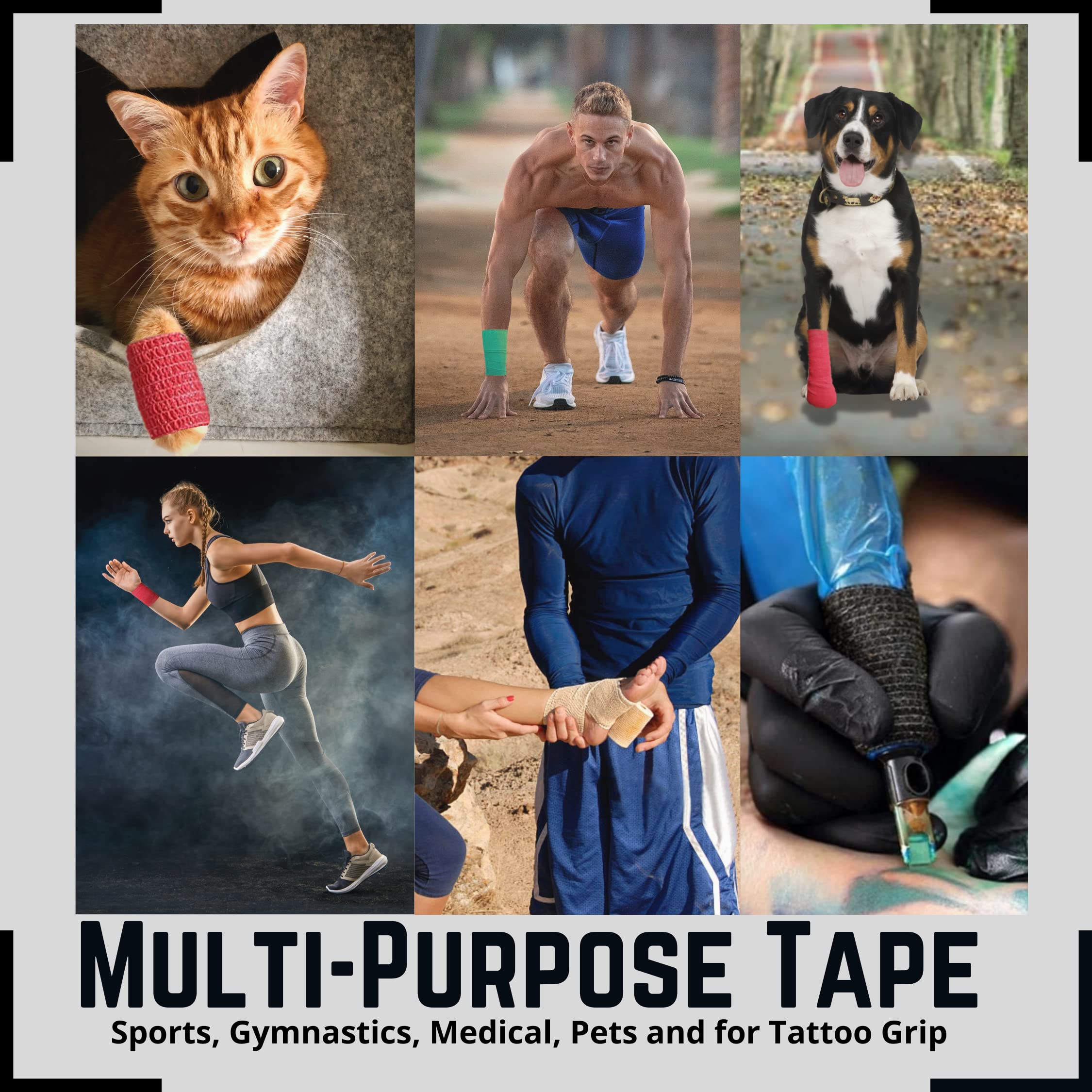 2 Inch - 12 Rolls Self Adhesive Bandage Wrap Vet Wrap for Dogs - Athletic Cohesive Bandage Wrap for Sports Injury, Strain, Knee&Wrist, Ankle Sprains. First Aid Non-Woven Bandages