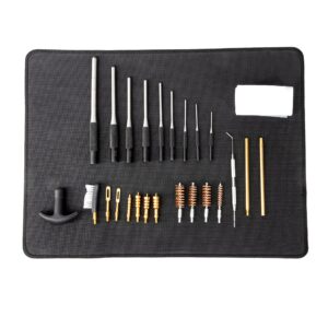 neiko 02641a pistol cleaning kit, 9mm, 22, 357, 38, 45, hand gun cleaning kit with pistol brushes, roll pin punches, jags, gun mat, for smith and wesson, glock, etc.