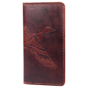 mallard duck wallet - full-grain leather long wallets for men - rfid blocking long bifold wallet - mens leather wallets w/ 8 card slots & money or checkbook sleeve - great duck hunting gifts for men