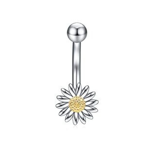 poplyke 925 sterling silver daisy belly button rings flower navel rings for women belly ring body piercing jewelry