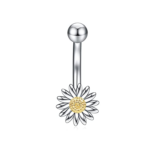 POPLYKE 925 Sterling Silver Daisy Belly Button Rings Flower Navel Rings for Women Belly Ring Body Piercing Jewelry