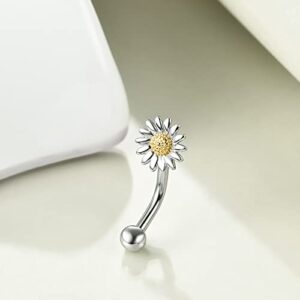 POPLYKE 925 Sterling Silver Daisy Belly Button Rings Flower Navel Rings for Women Belly Ring Body Piercing Jewelry