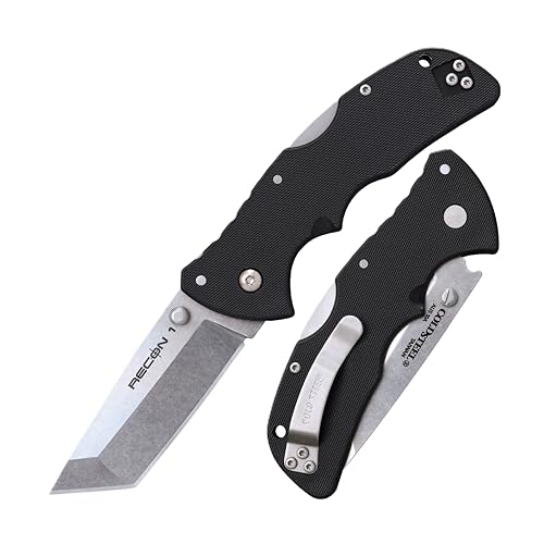 Cold Steel Mini Recon 1 3" AUS10A Tanto Point Blade 4" GFN Handle Folding Knife w/Tri-Ad Lock, Ambidextrous Pocket/Belt Clip