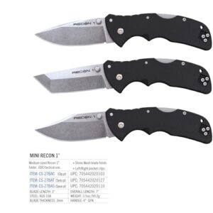 Cold Steel Mini Recon 1 3" AUS10A Tanto Point Blade 4" GFN Handle Folding Knife w/Tri-Ad Lock, Ambidextrous Pocket/Belt Clip