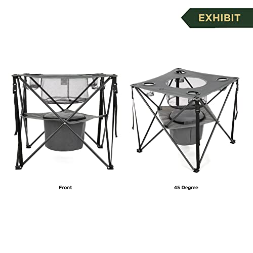 ARROWHEAD OUTDOOR 33.5” Portable Folding Tailgate Table, 4 Cup Holders, Food Basket, Insulated Cooler, No Sag Surface, Square, Carrying Case, Steel Frame, High-Grade 600D Canvas, USA-Based Support