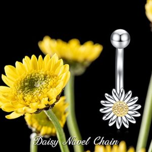 POPLYKE 925 Sterling Silver Daisy Belly Button Rings Flower Navel Rings for Women Belly Ring Body Piercing Jewelry