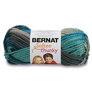 Bernat Yarn Softee Chunky Yarn - 12 Pack with Pattern Cards in Color (Deep Waters Ombre)