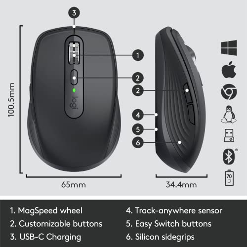 Logitech MX Anywhere 3 for Business – Wireless Mouse, Compact, Ultrafast, Any Surface Tracking, Rechargeable, Logi Bolt Technology, Bluetooth, Windows/Mac/iPad OS - Graphite